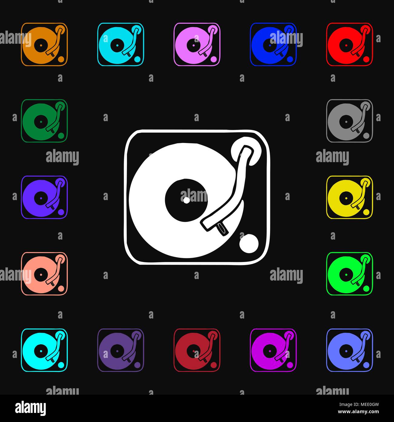 Gramophone, vinyl icon sign. Lots of colorful symbols for your design ...