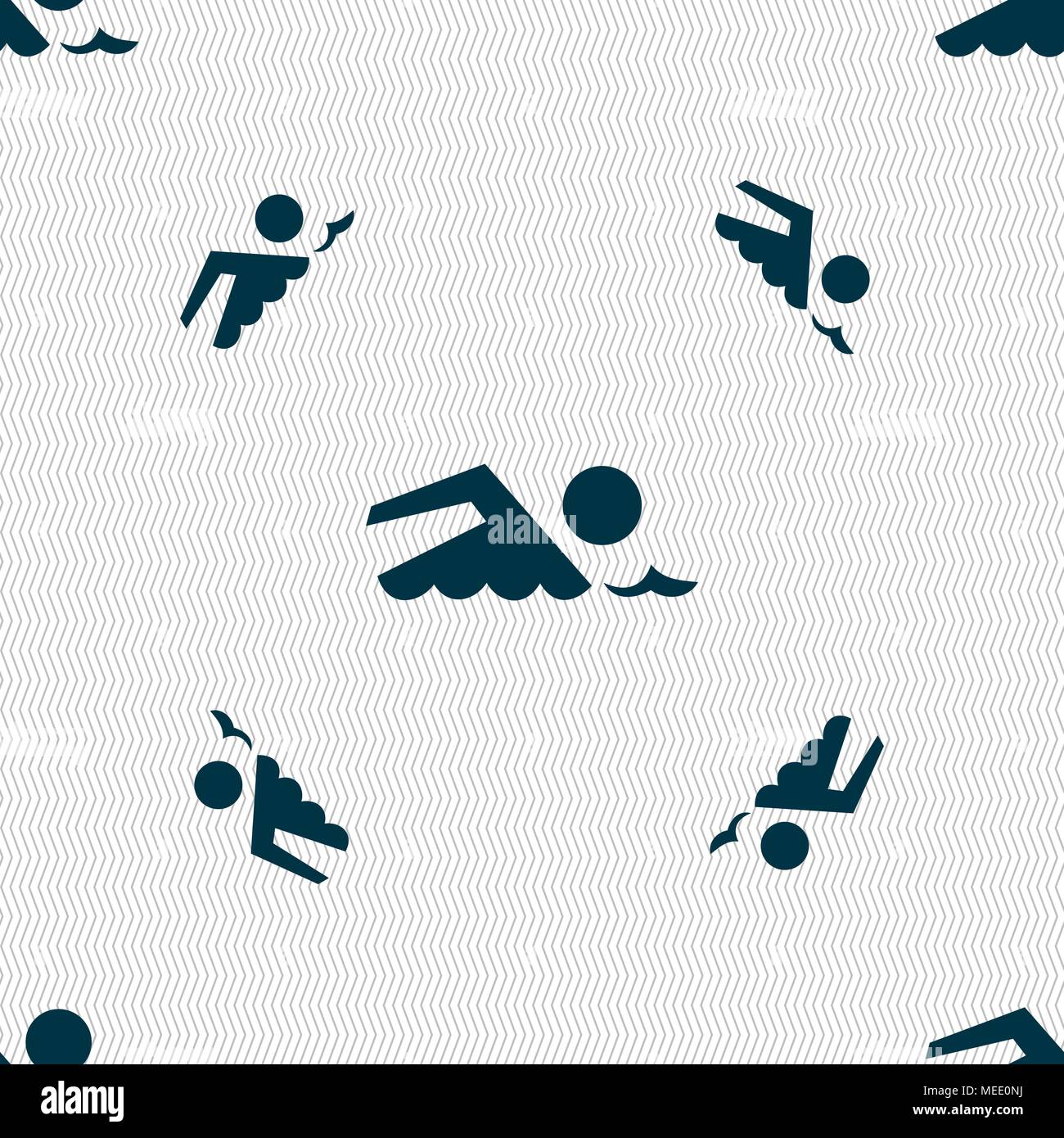 Swimming sign icon. Pool swim symbol. Sea wave. Seamless pattern with ...