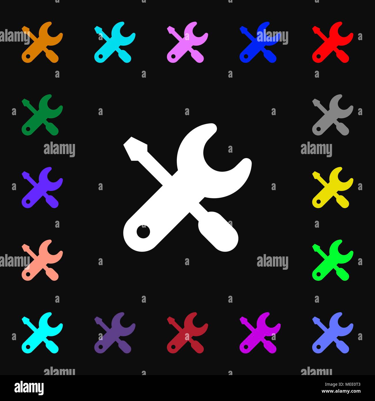 screwdriver, key, settings icon sign. Lots of colorful symbols for your ...