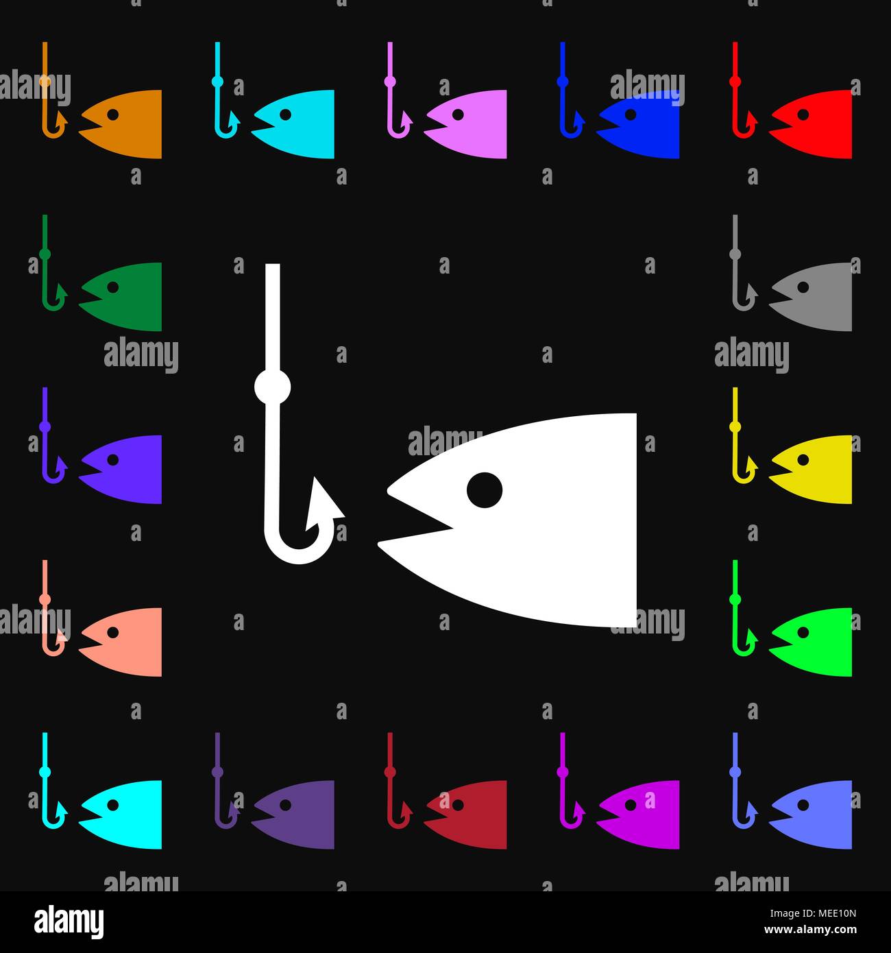 Fishing icon sign. Lots of colorful symbols for your design. Vector ...