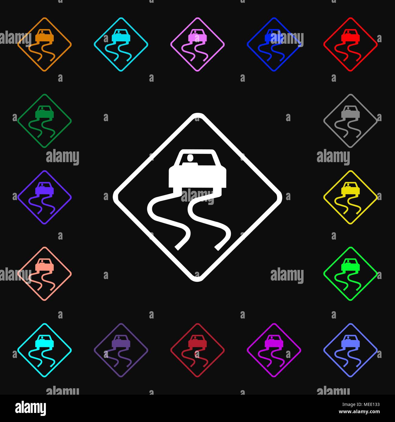 Road slippery icon sign. Lots of colorful symbols for your design ...