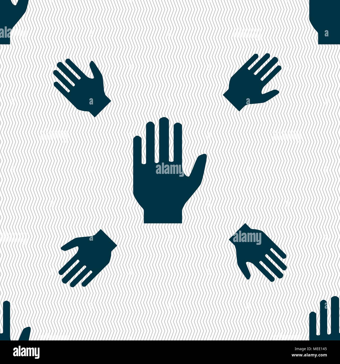 Hand print sign icon. Stop symbol. Seamless pattern with geometric ...