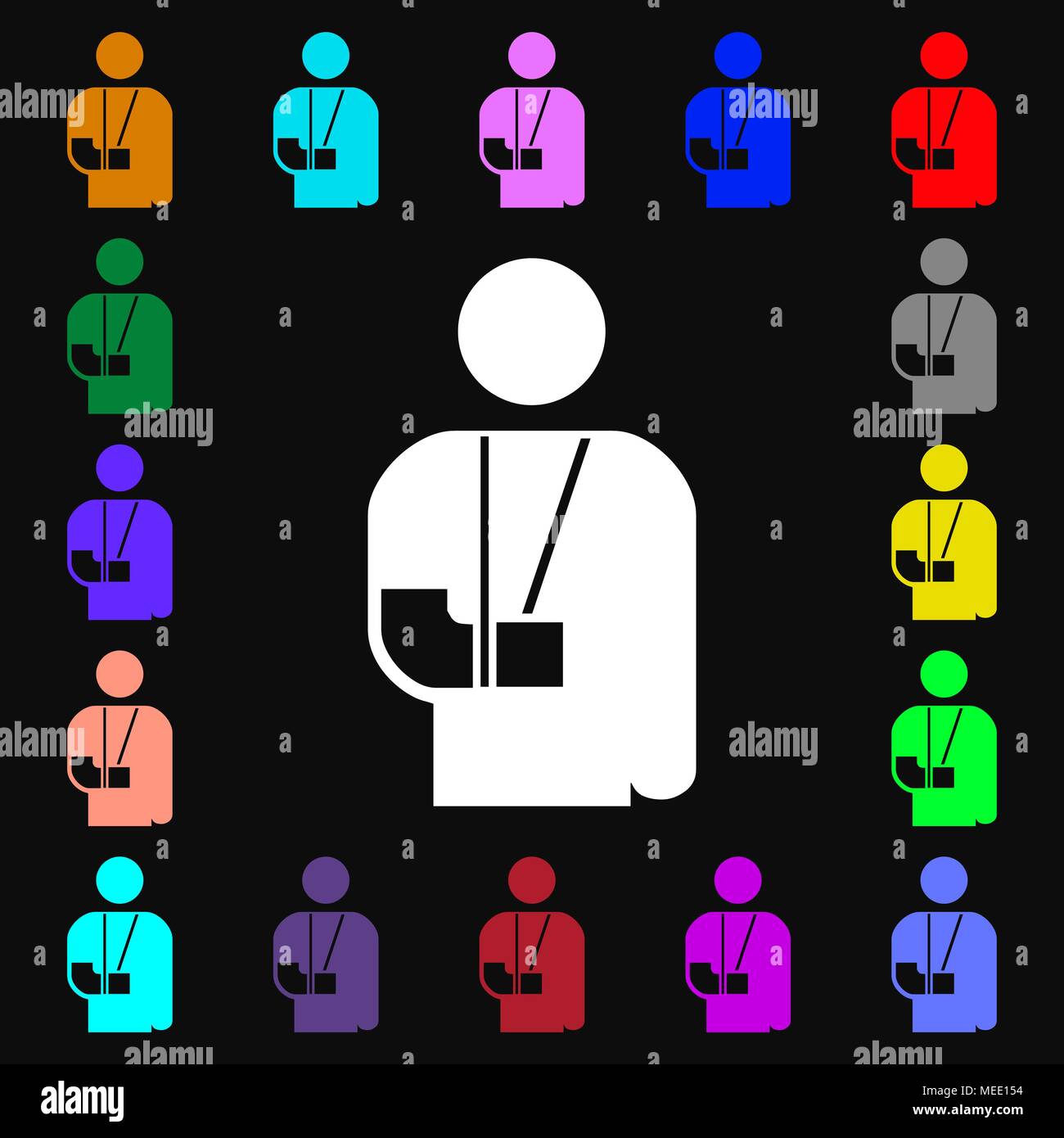 broken arm, disability icon sign. Lots of colorful symbols for your ...