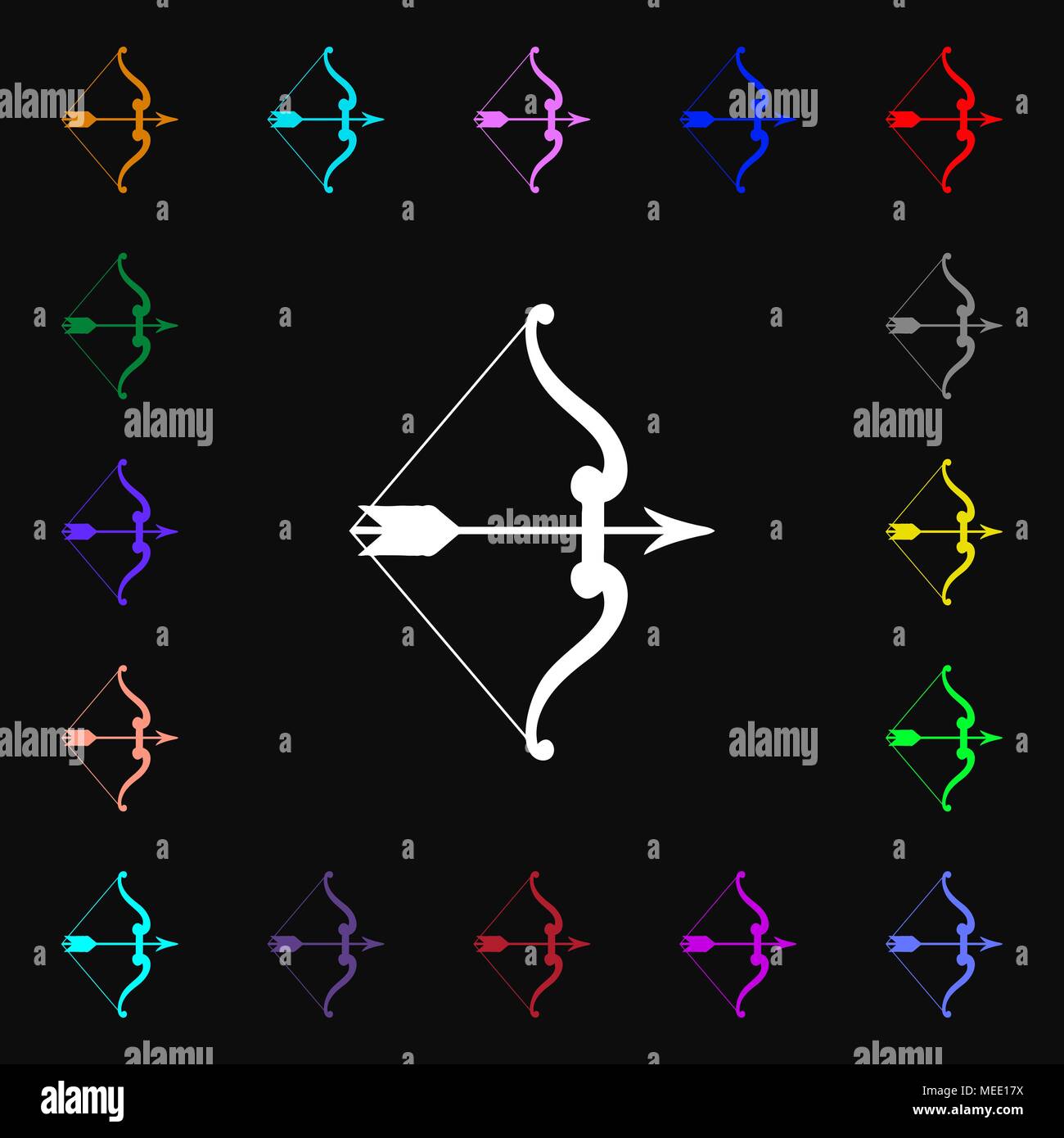 bow and arrow icon sign. Lots of colorful symbols for your design ...