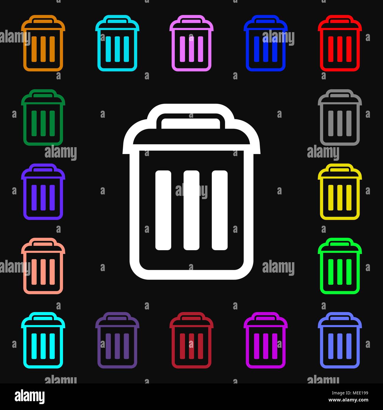 the trash icon sign. Lots of colorful symbols for your design. Vector ...