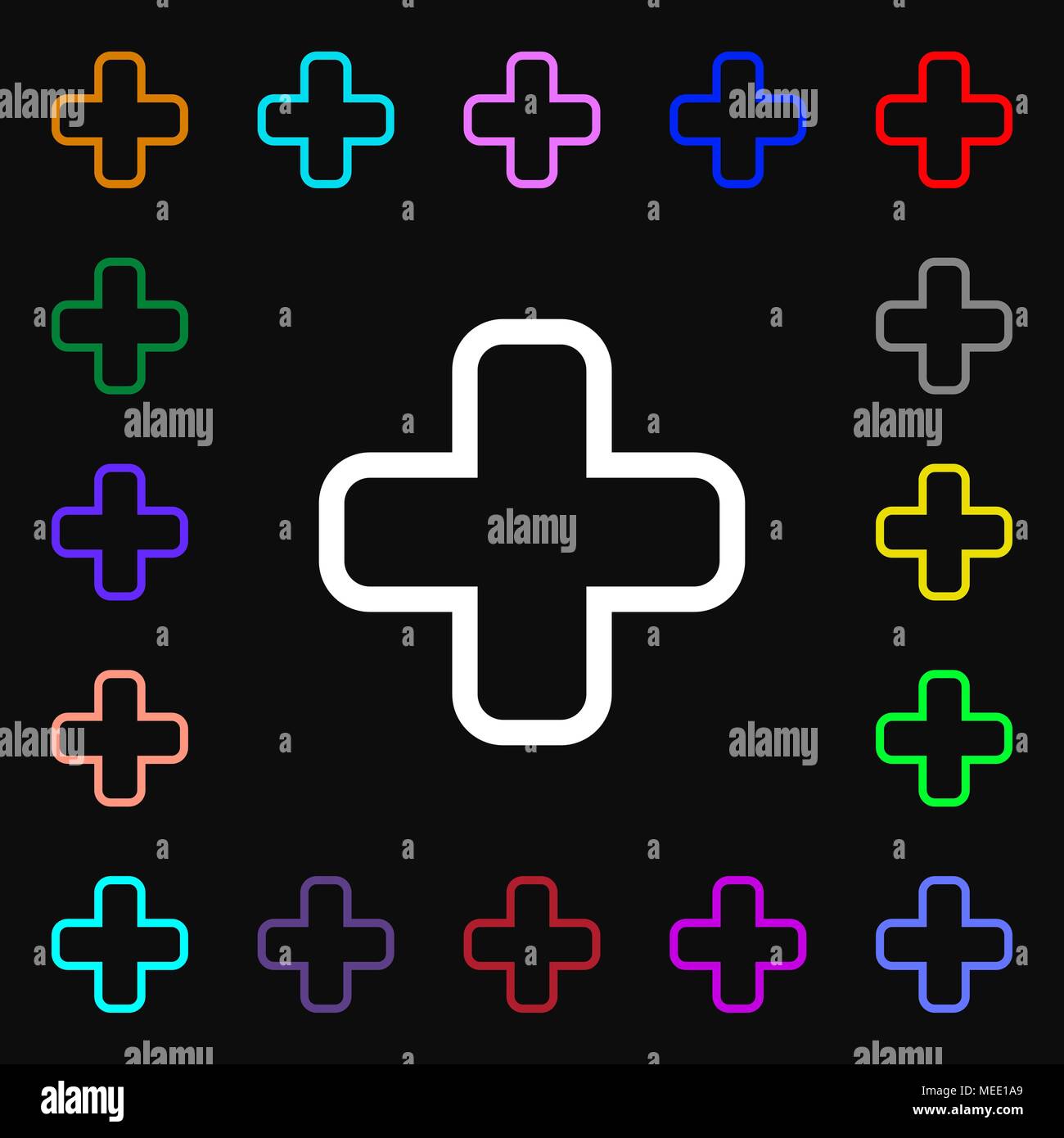 Plus icon sign. Lots of colorful symbols for your design. Vector ...