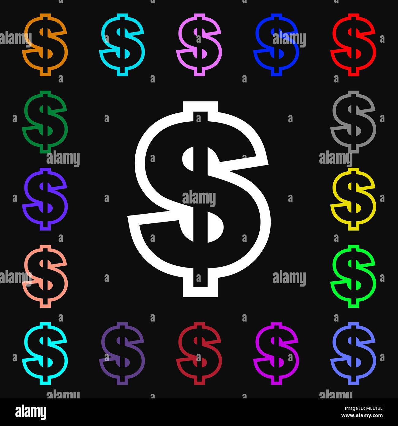 Dollar icon sign. Lots of colorful symbols for your design. Vector ...