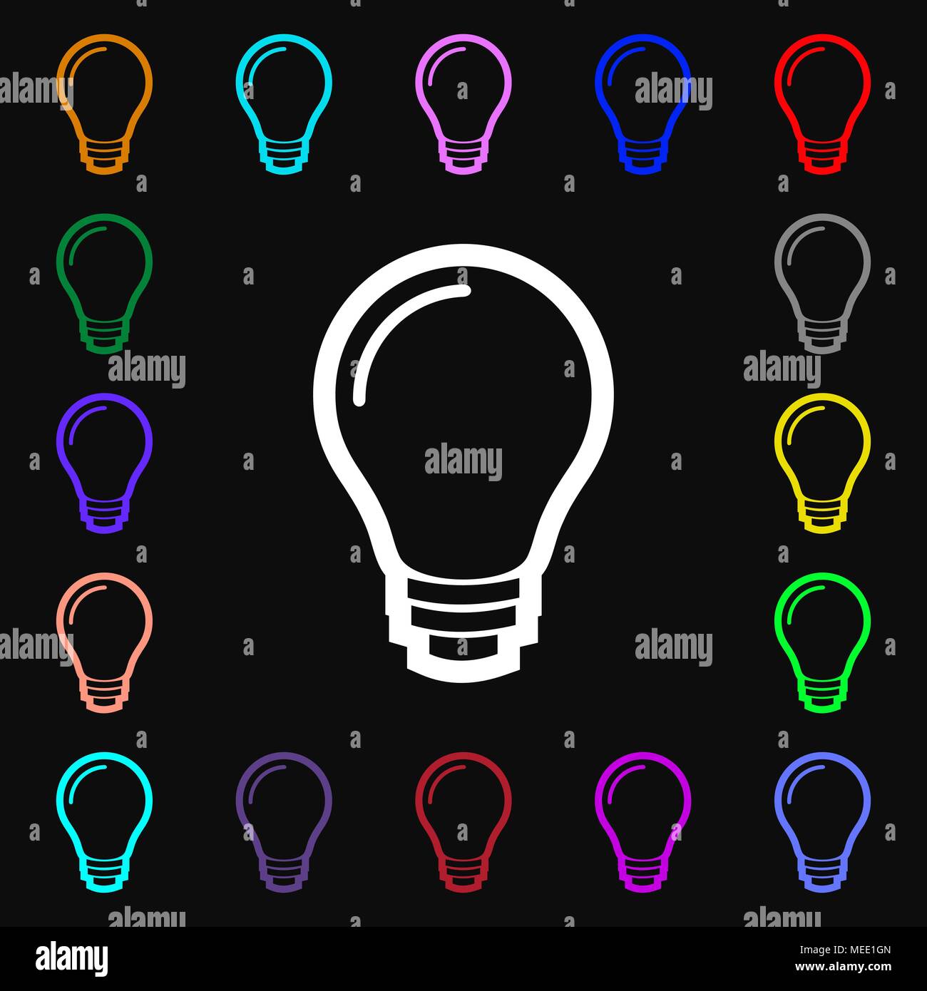 Light bulb icon sign. Lots of colorful symbols for your design. Vector ...