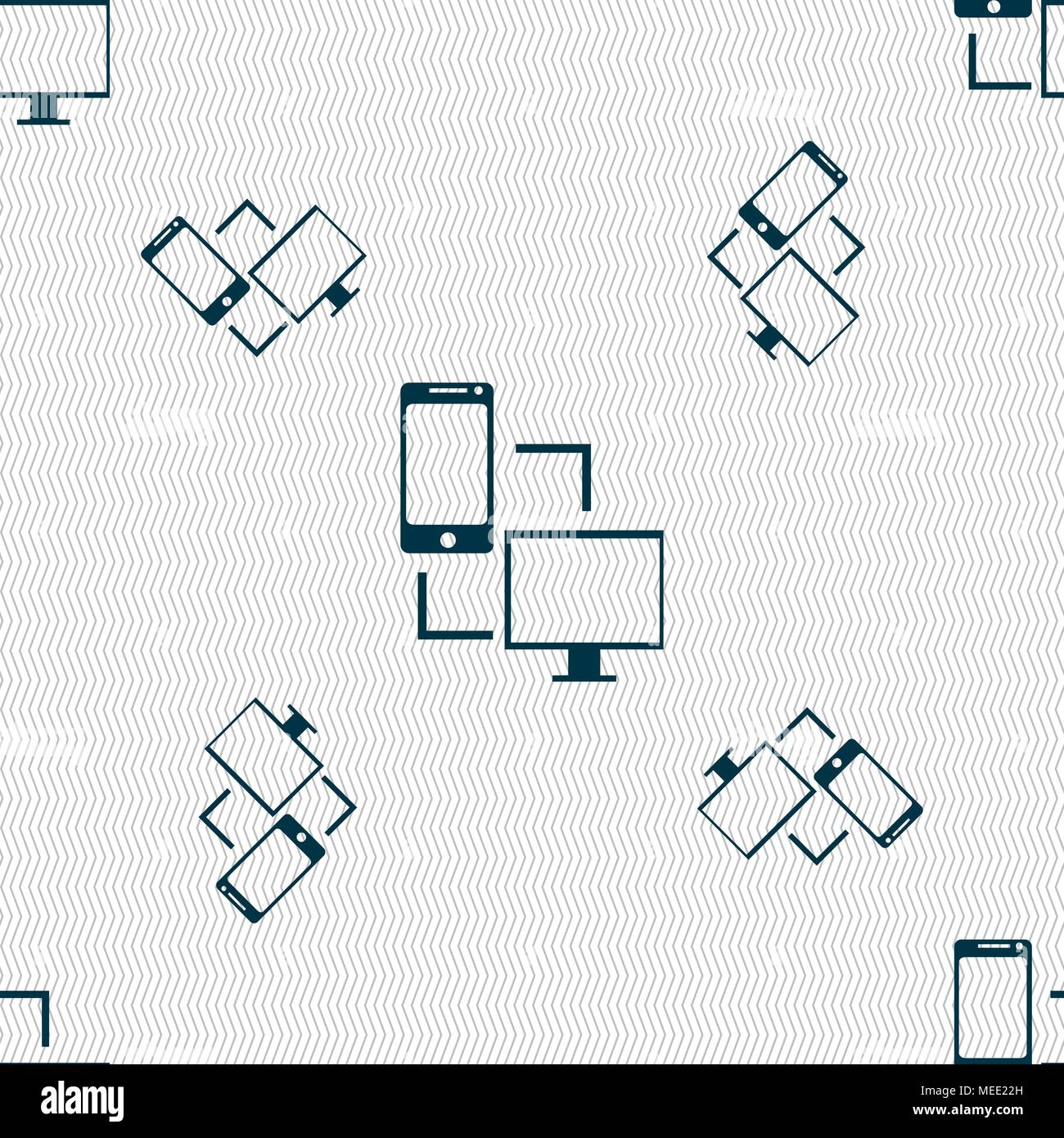 Synchronization sign icon. communicators sync symbol. Data exchange. Seamless pattern with ...