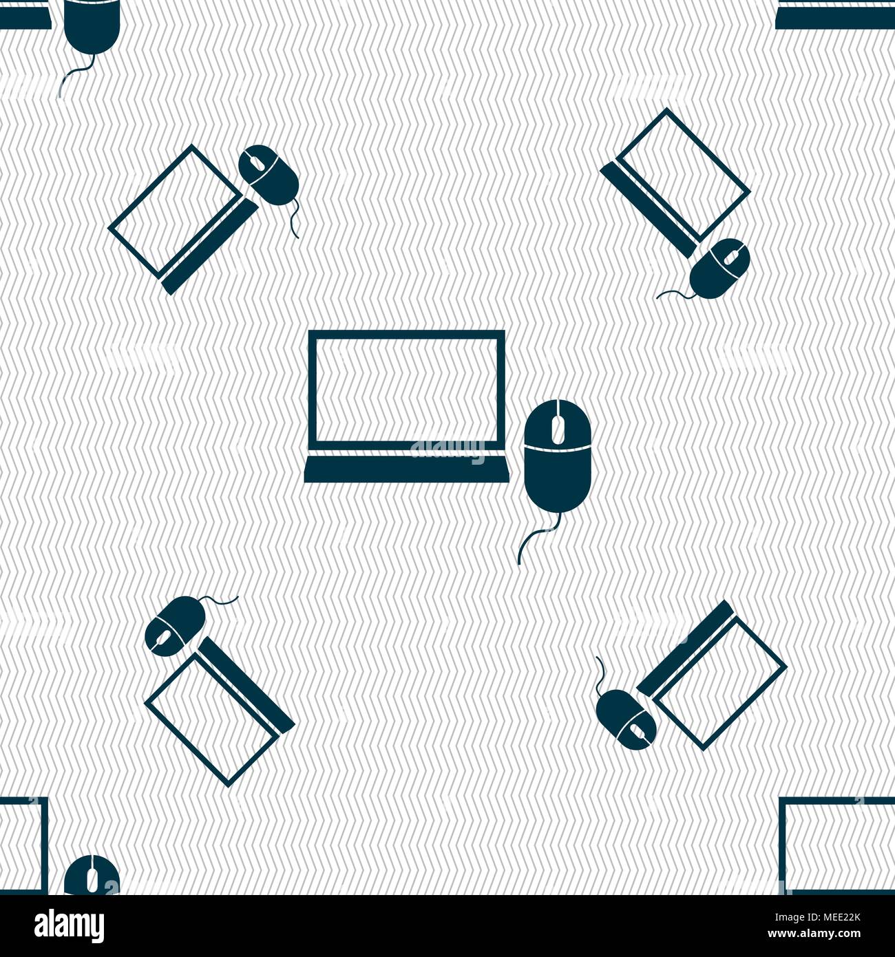 Computer widescreen monitor, mouse sign ico. Seamless pattern with geometric texture. Vector ...