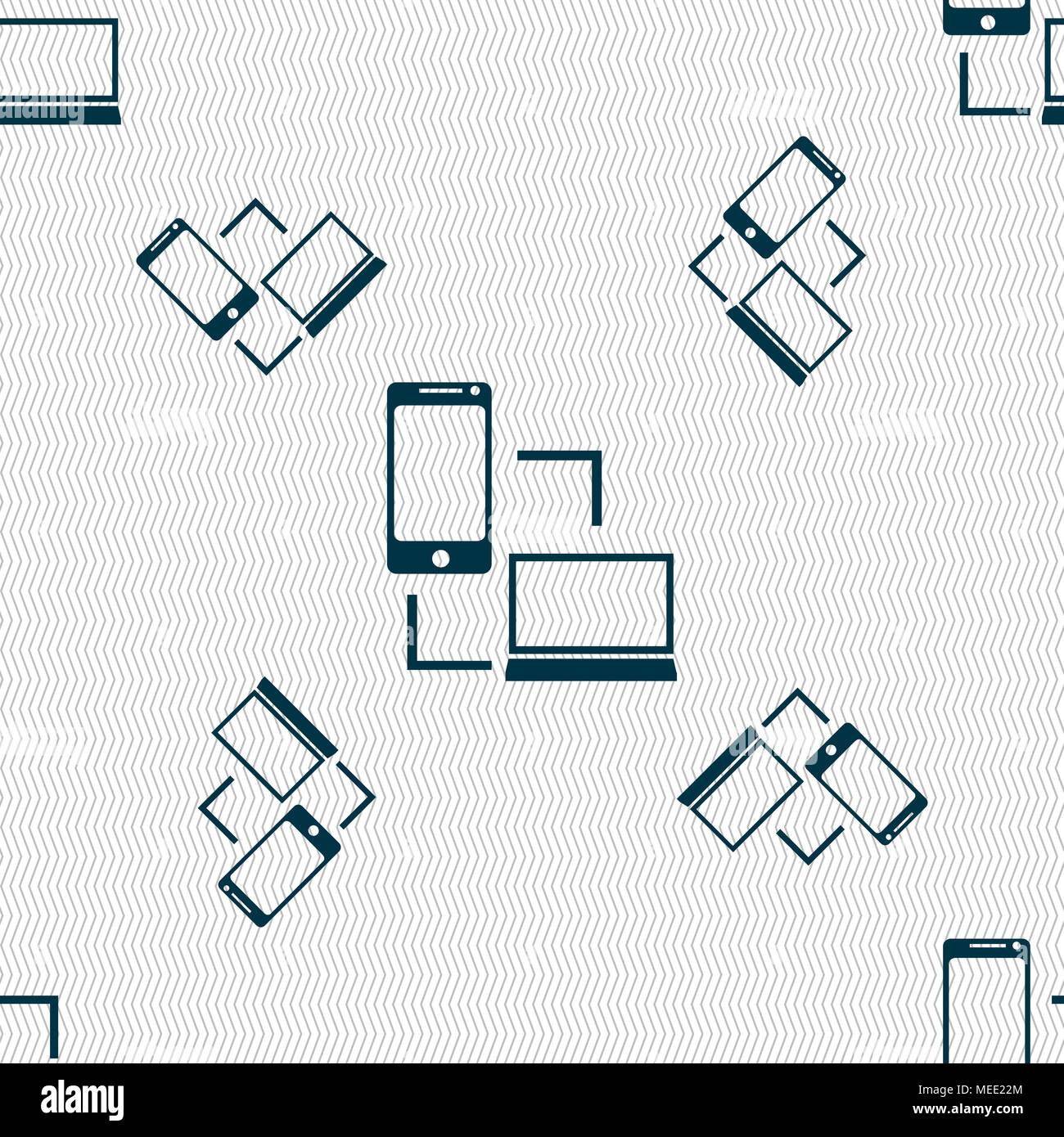 Synchronization sign icon. communicators sync symbol. Data exchange. Seamless pattern with ...