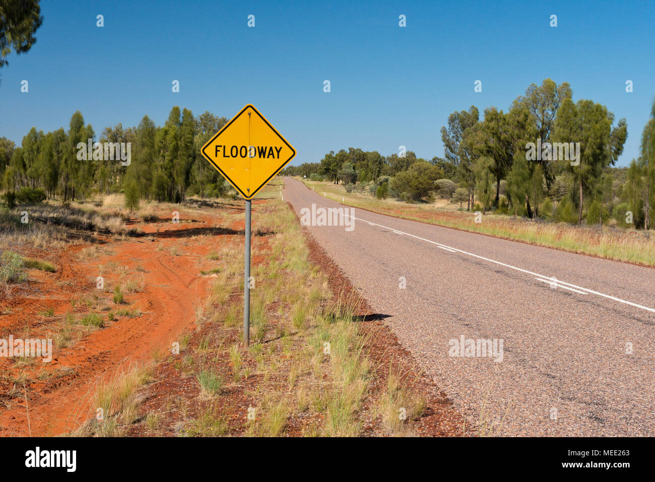 Floodway road signs along the Luritja Road. Also known as Highway 3 ...