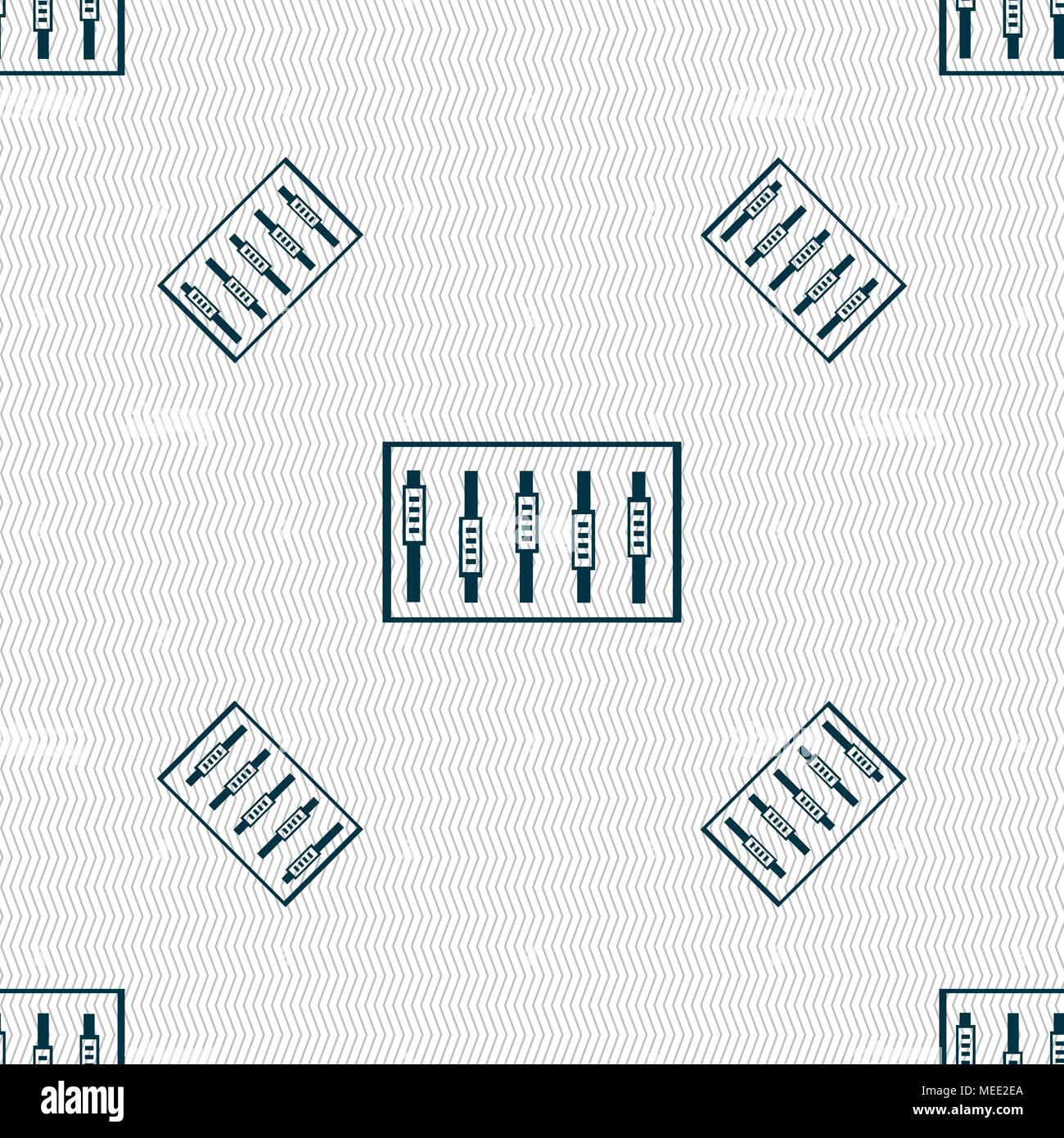 Dj console mix handles and buttons, level icons. Seamless pattern with ...