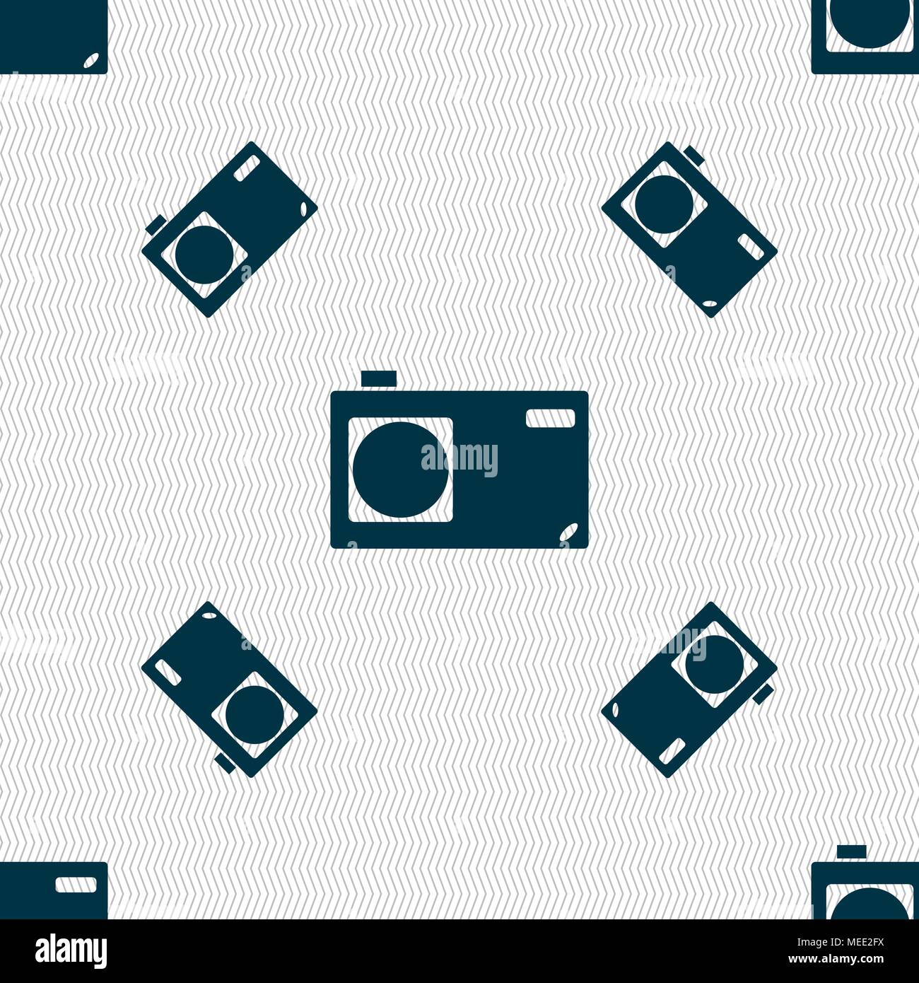 Photo camera sign icon. Digital symbol. Seamless pattern with geometric ...