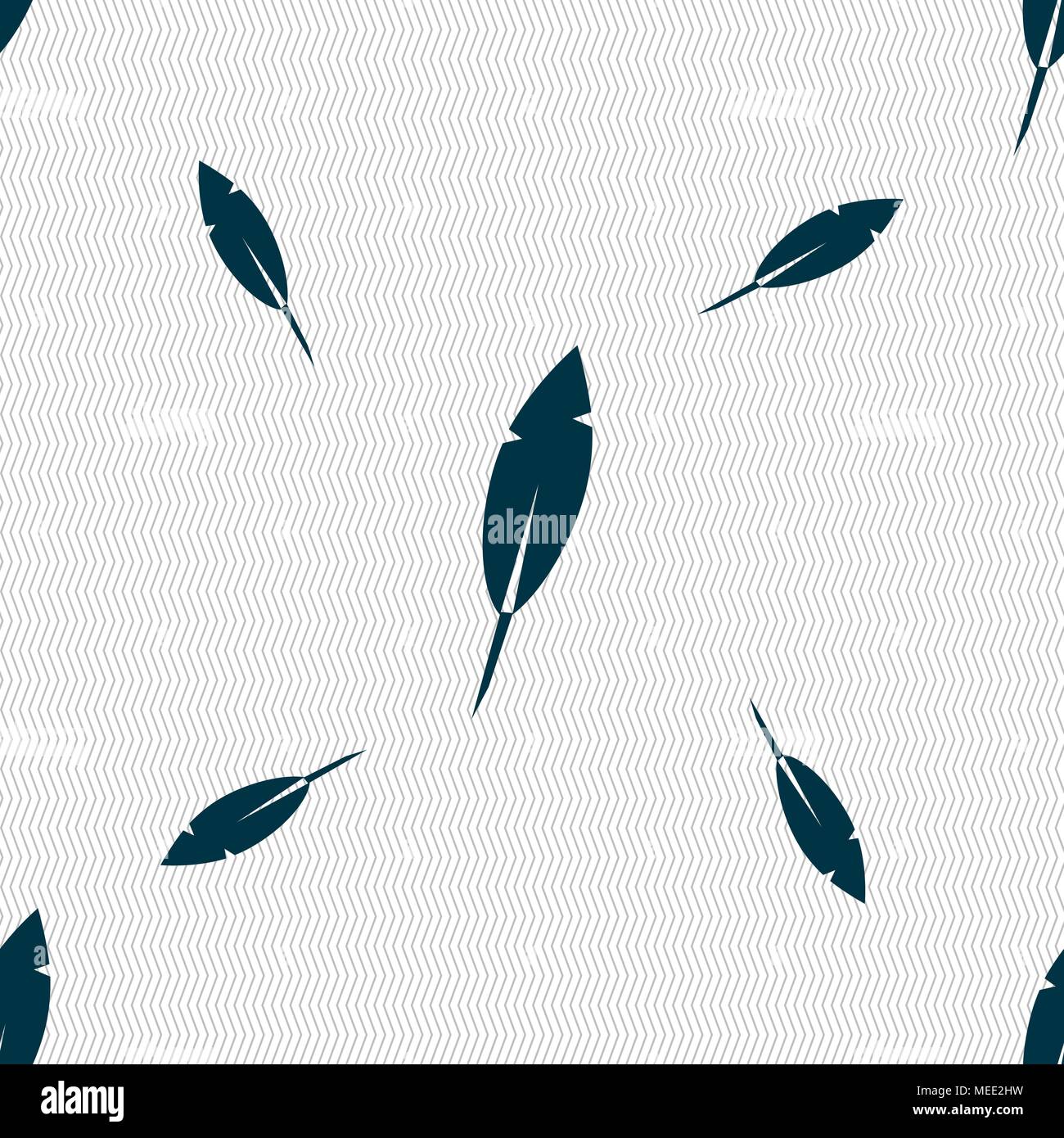 Feather sign icon. Retro pen symbo. Seamless pattern with geometric ...