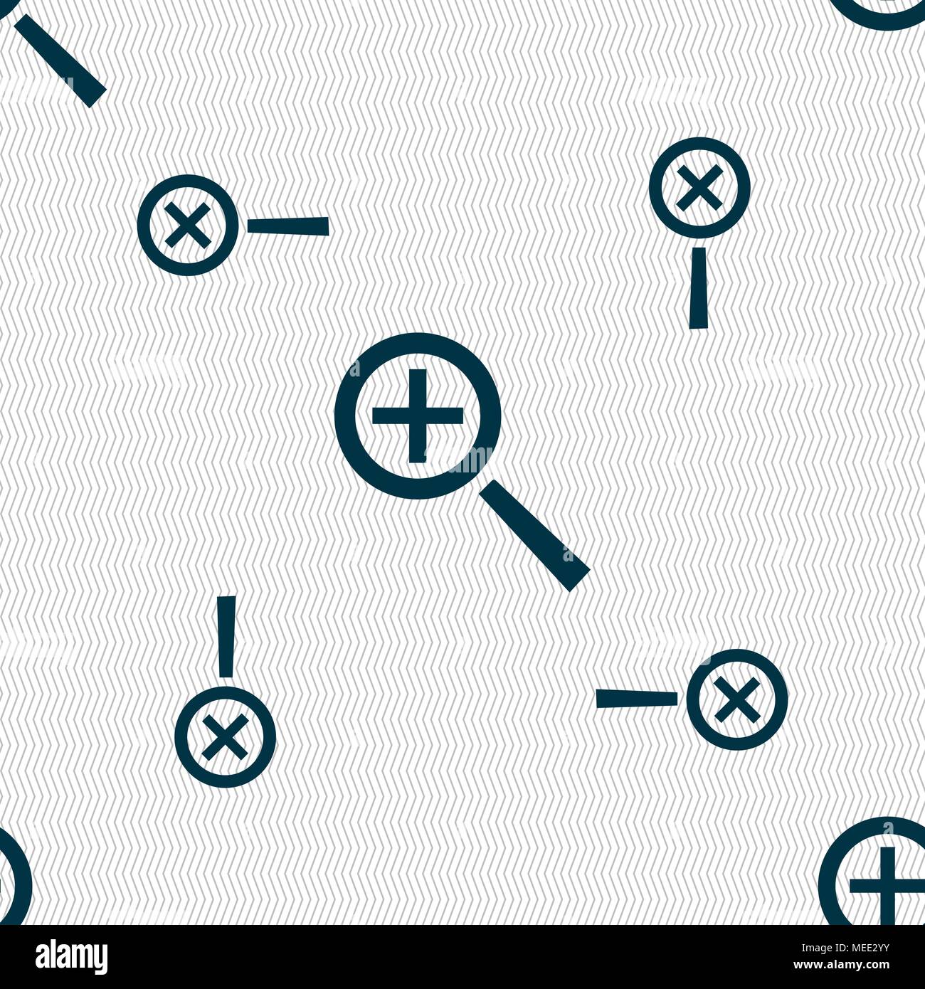 Magnifier glass, Zoom tool icon sign. Seamless pattern with geometric ...