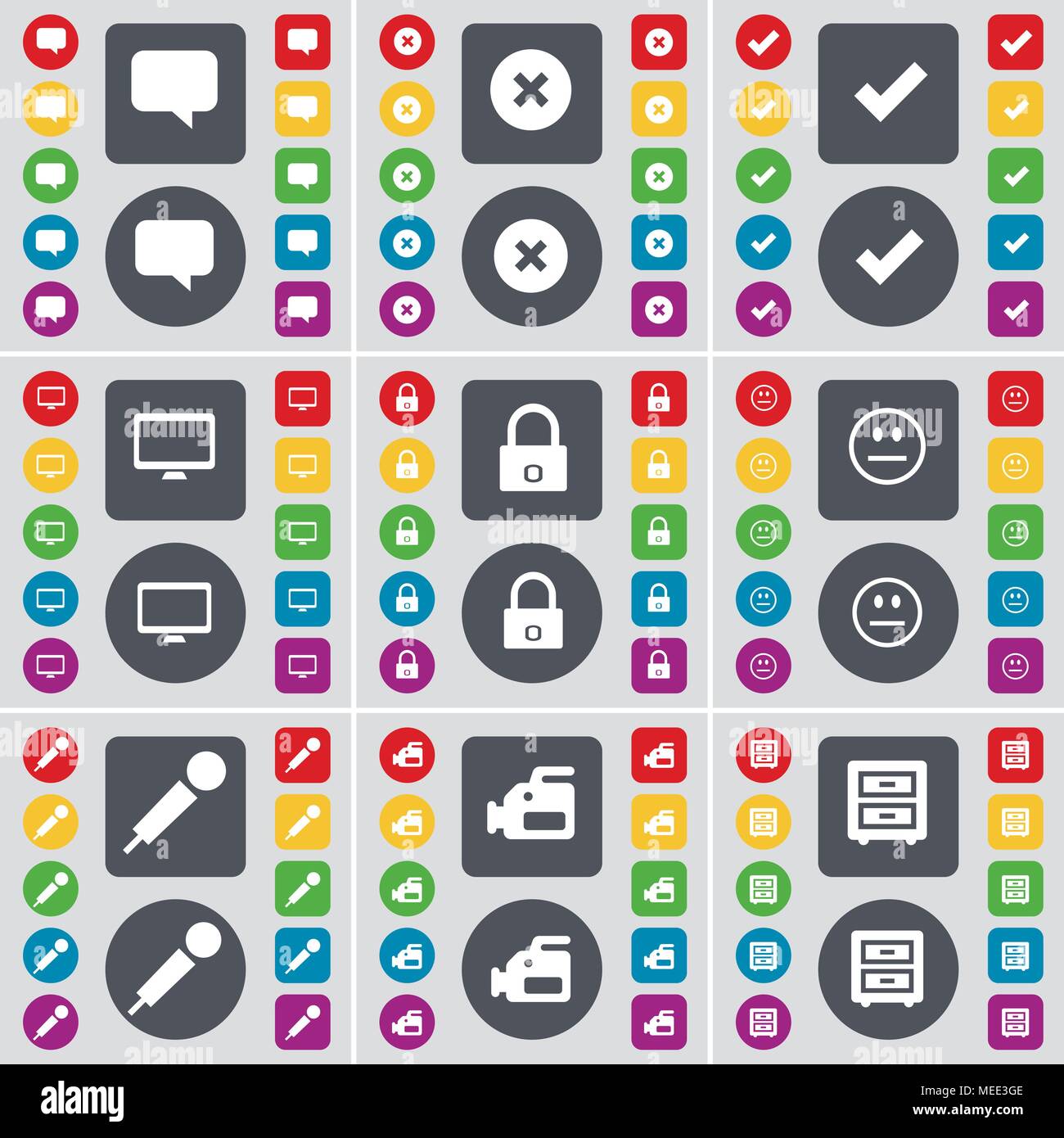 Chat bubble, Stop, Tick, Monitor, Lock, Smile, Microphone, Film camera ...