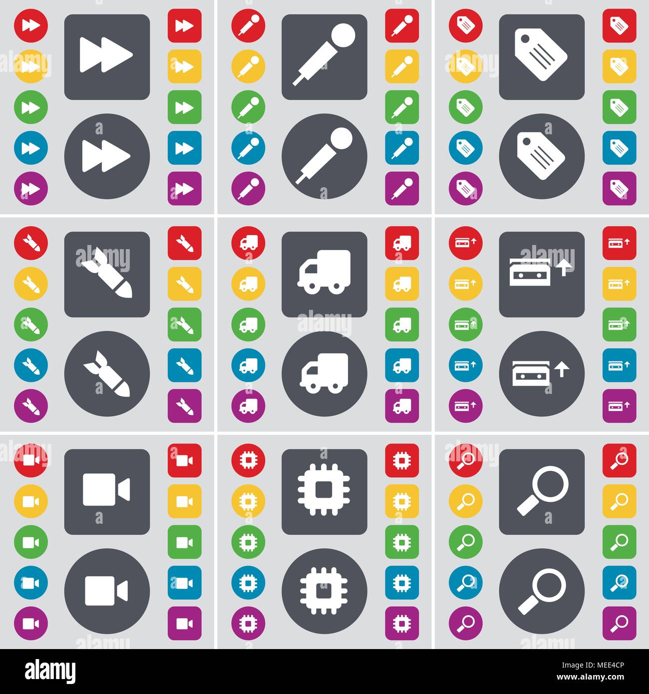 Rewind, Microphone, Tag, Rocket, Truck, Cassette, Film camera ...