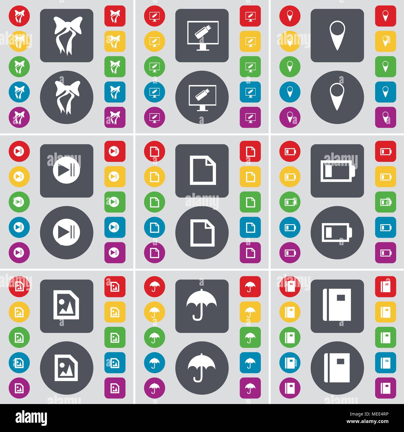 Bow, Monitor, Checkpoint, Media skip, File, Battery, Media file ...