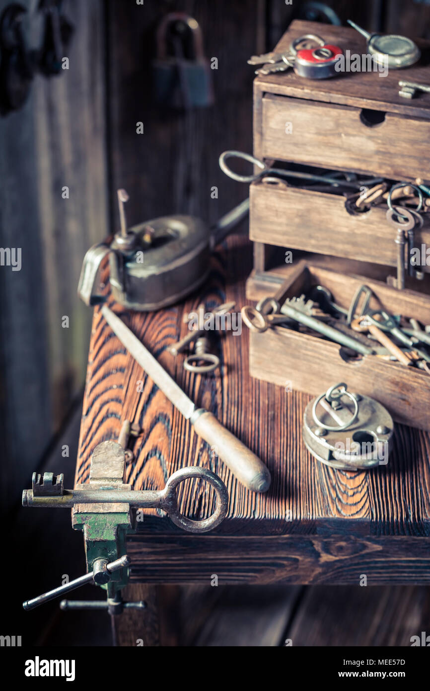 Old locksmiths workshop keys hi-res stock photography and images - Alamy