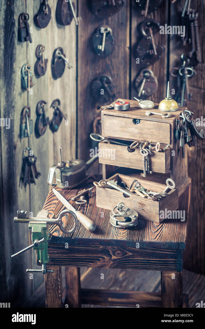Old locksmiths workshop keys hi-res stock photography and images - Alamy