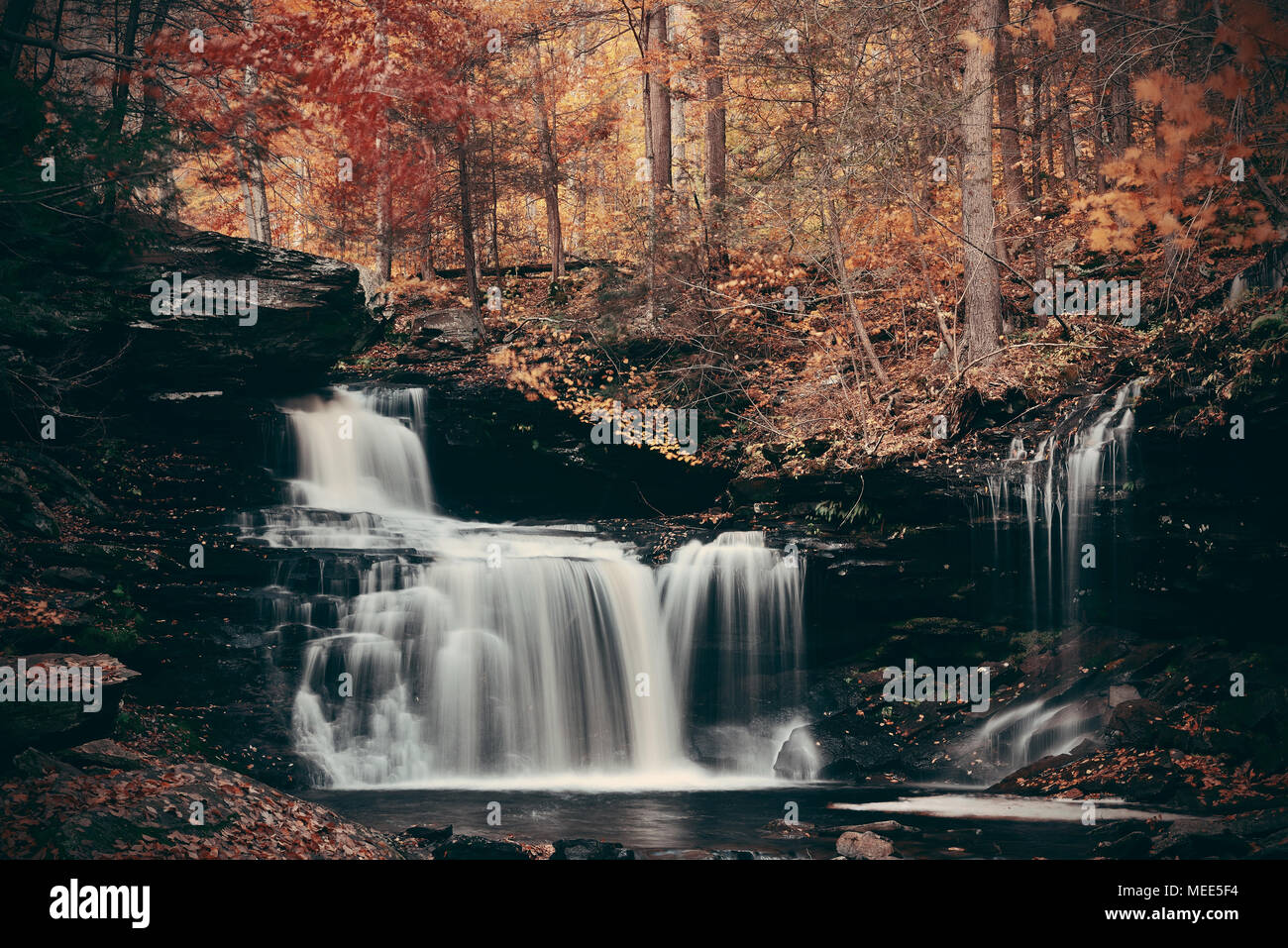 Autumn waterfalls in park with colorful foliage Stock Photo - Alamy