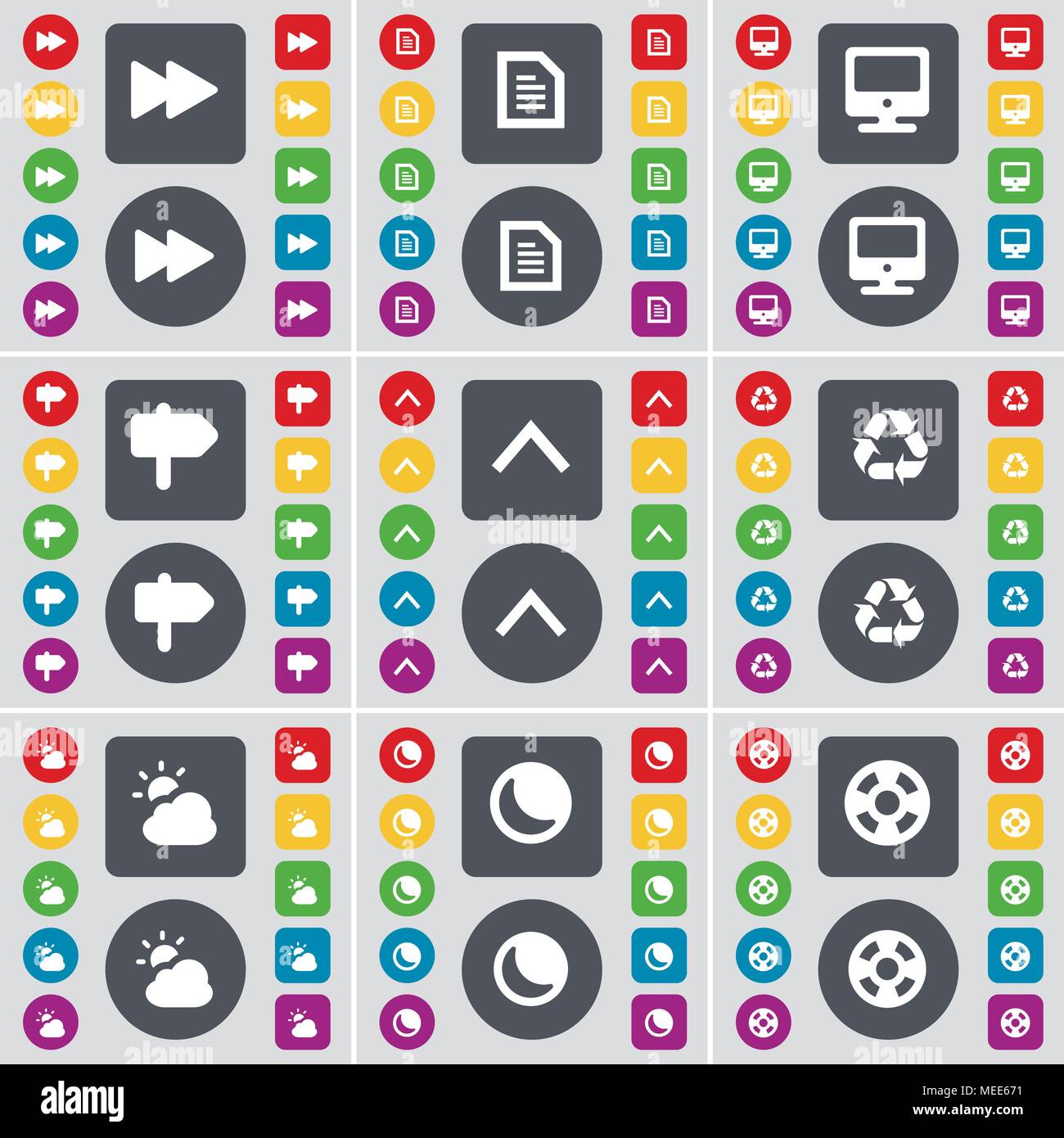 Rewind, Text file, Monitor, Signpost, Arrow up, Recycling, Cloud, Moon ...