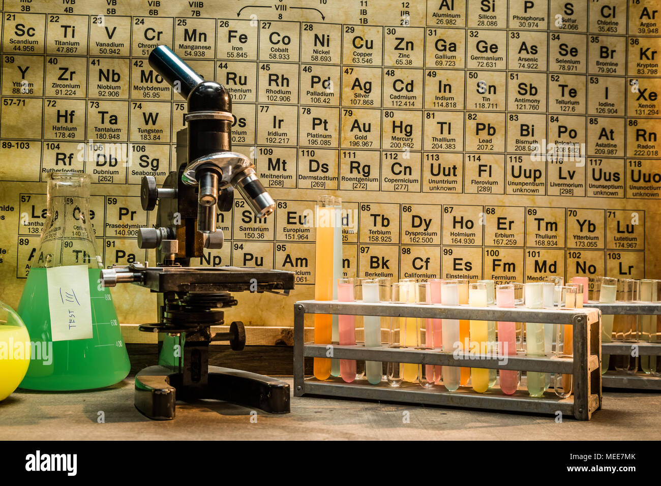 Chemical laboratory with microscope and test tubes Stock Photo - Alamy