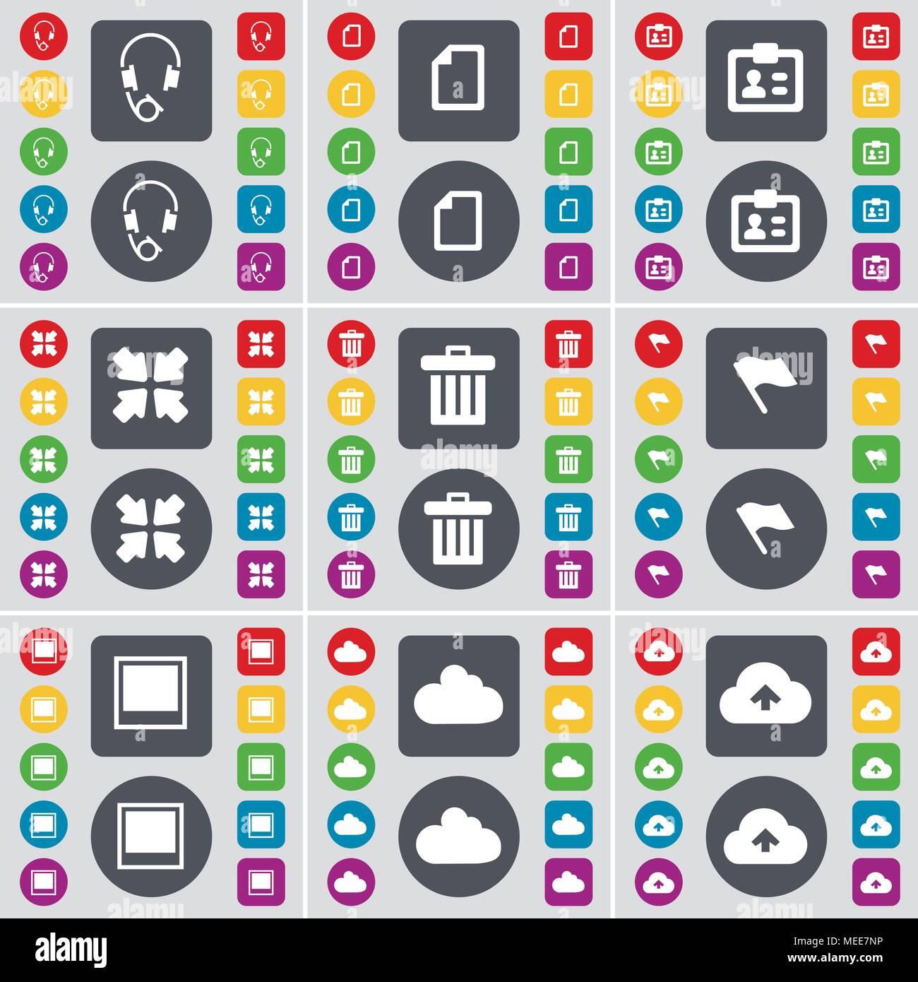 Headphones, File, Contact, Deploying screen, Trash can, Flag, Window ...