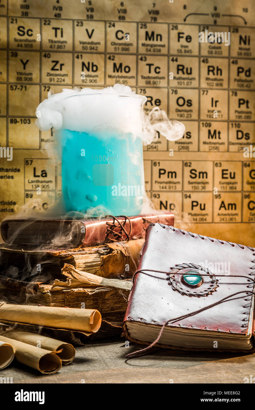 Dynamic blue chemical reaction in school laboratory Stock Photo - Alamy