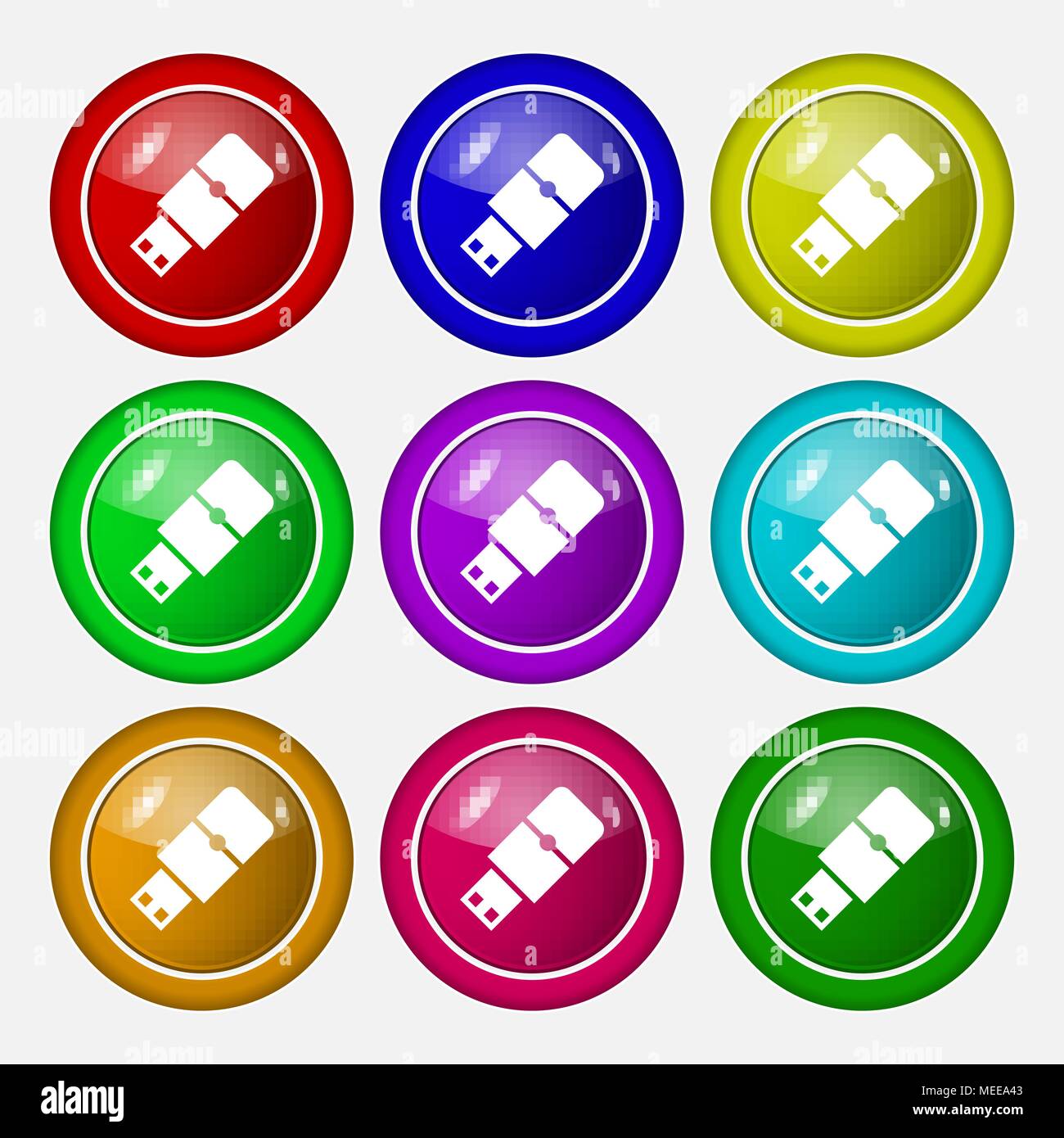 USB flash icon sign. symbol on nine round colourful buttons. Vector ...