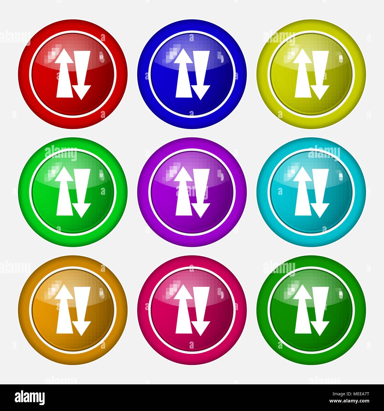 Two way traffic, icon sign. symbol on nine round colourful buttons ...