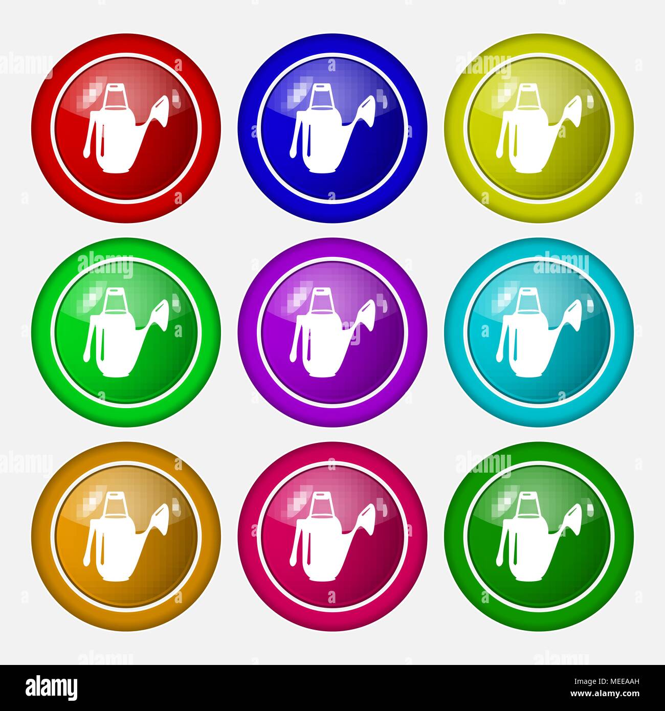 Watering can icon sign. symbol on nine round colourful buttons. Vector ...