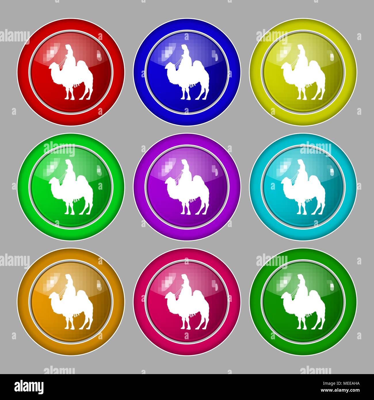 Camel icon sign. symbol on nine round colourful buttons. Vector ...