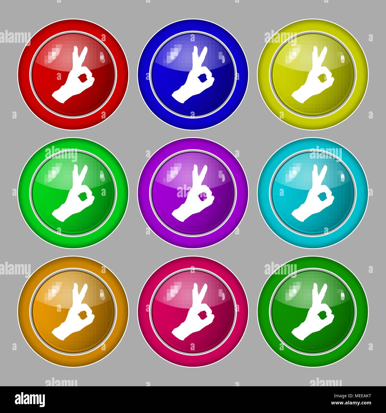 Gesture ok icon sign. symbol on nine round colourful buttons. Vector ...