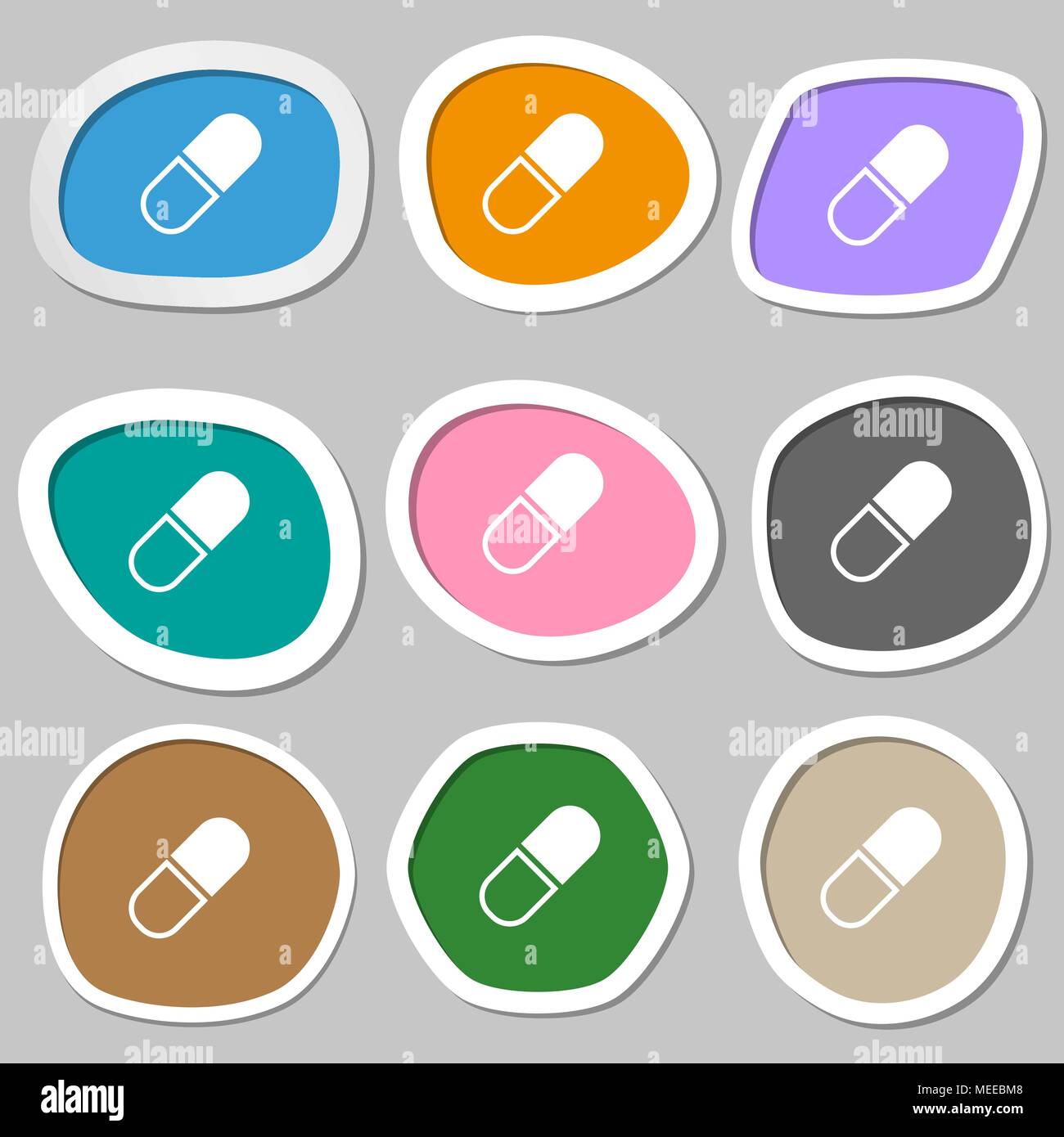 pill symbols. Multicolored paper stickers. Vector illustration Stock ...