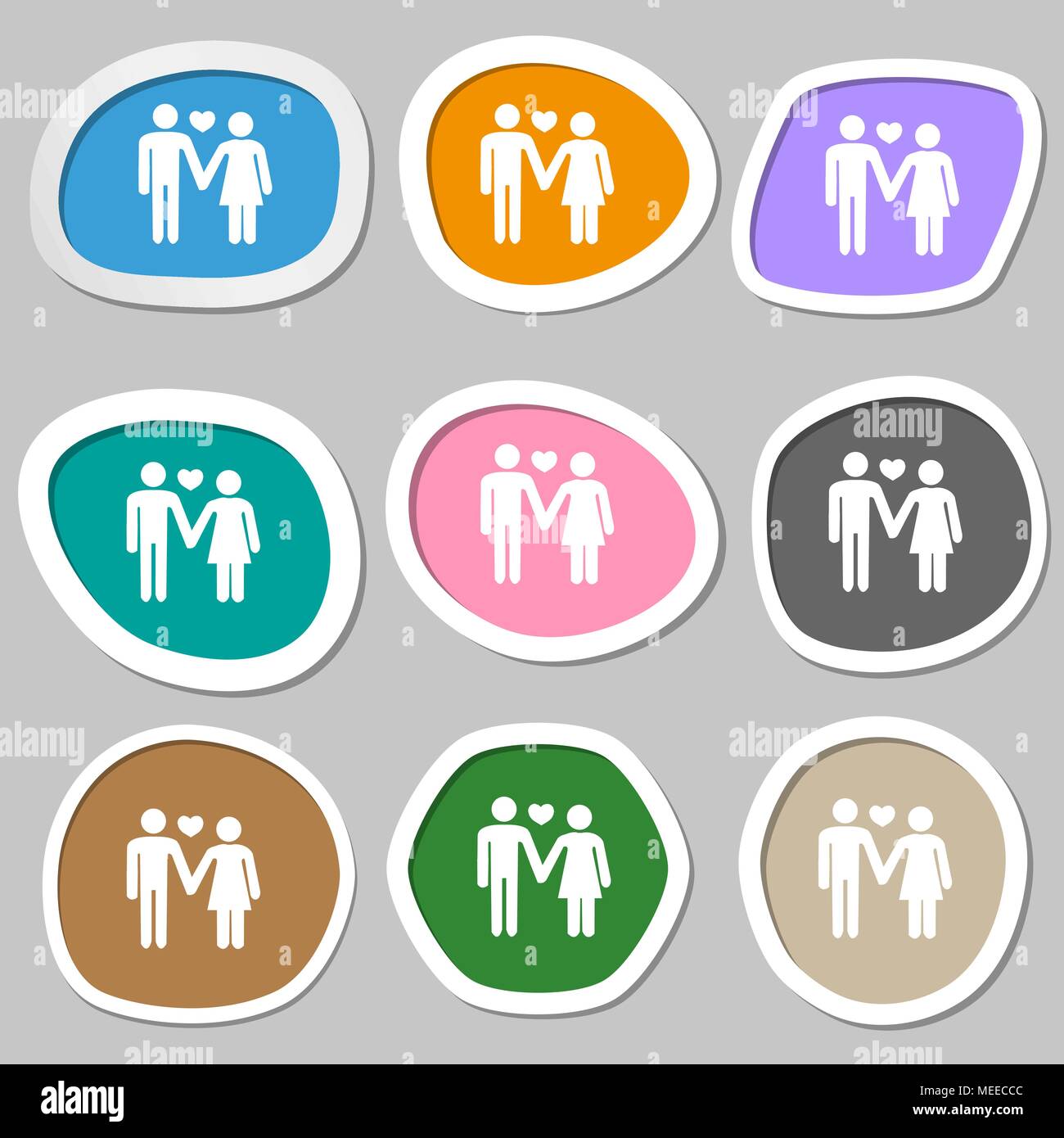 couple in love symbols. Multicolored paper stickers. Vector ...