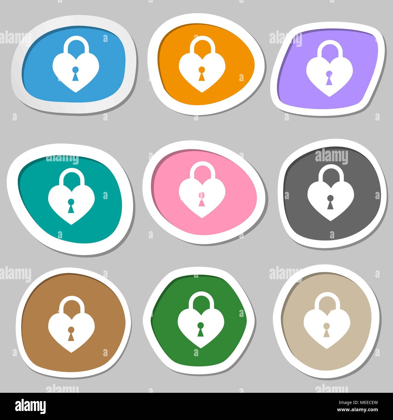 Lock in the shape of heart symbols. Multicolored paper stickers. Vector ...