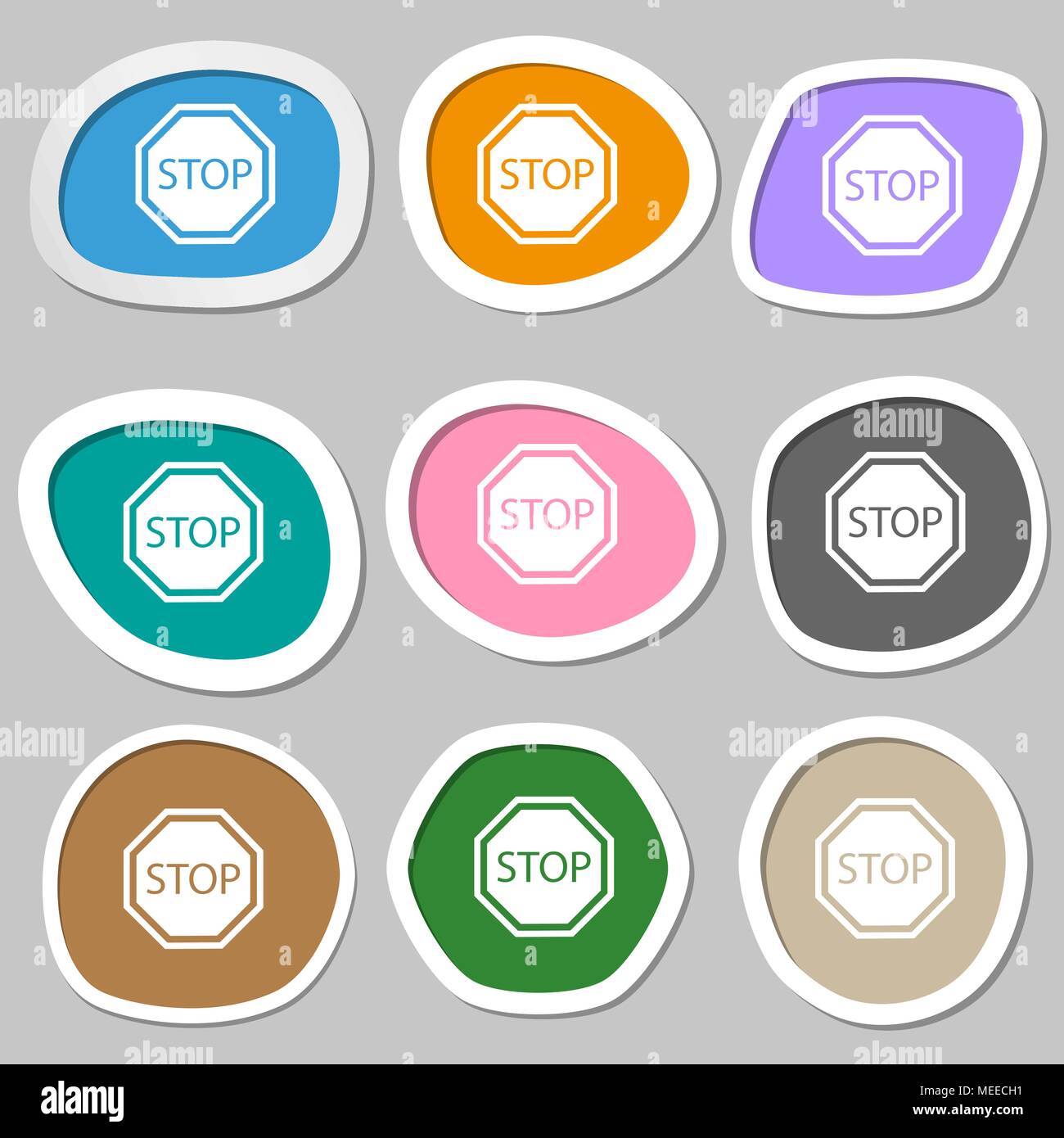 Stop symbols. Multicolored paper stickers. Vector illustration Stock ...