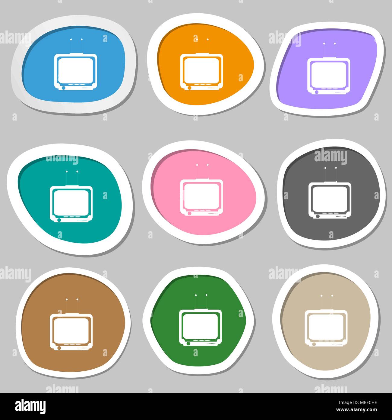 TV symbols. Multicolored paper stickers. Vector illustration Stock ...