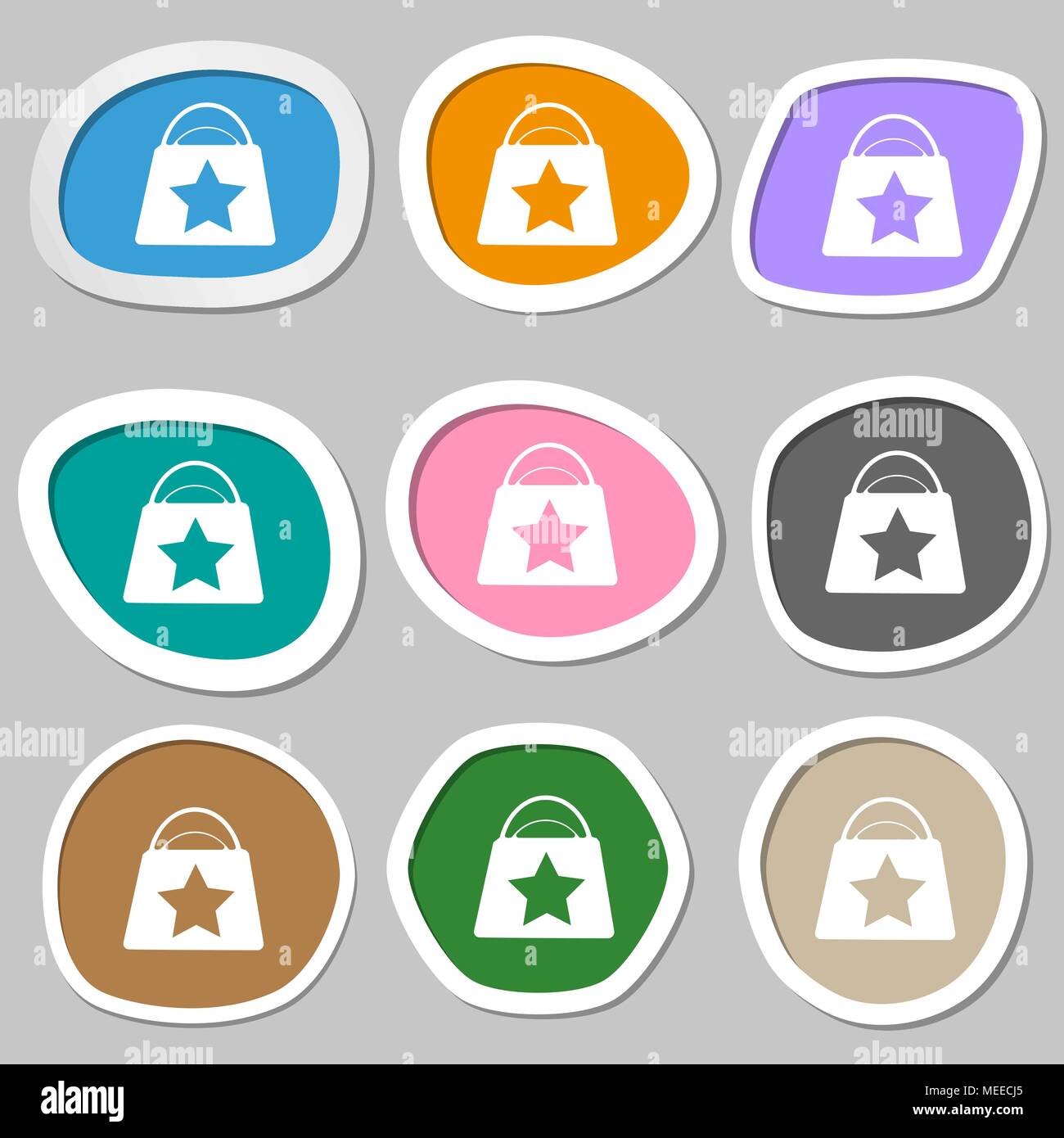 Shopping bag symbols. Multicolored paper stickers. Vector illustration ...