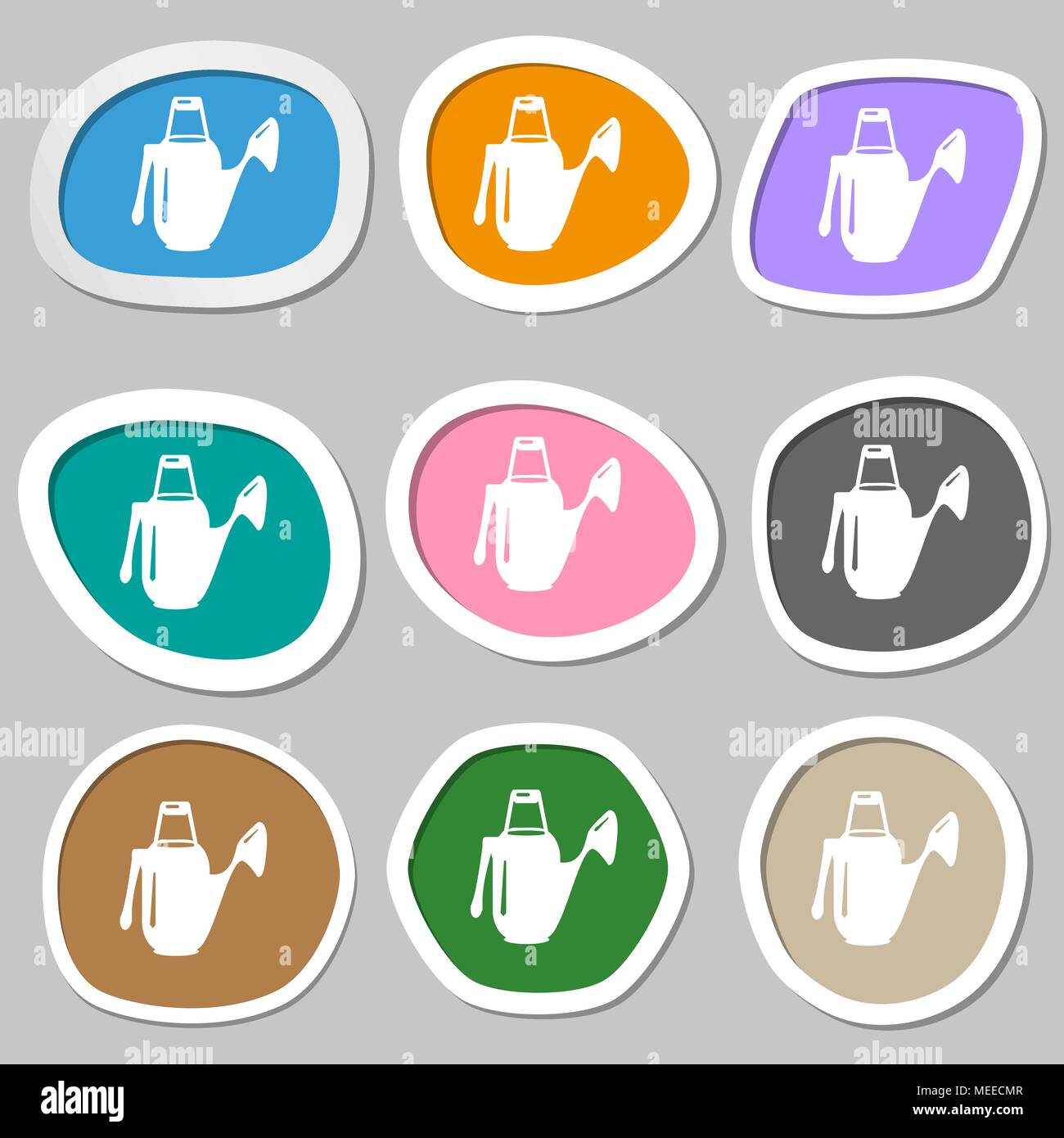 Watering can symbols. Multicolored paper stickers. Vector illustration ...