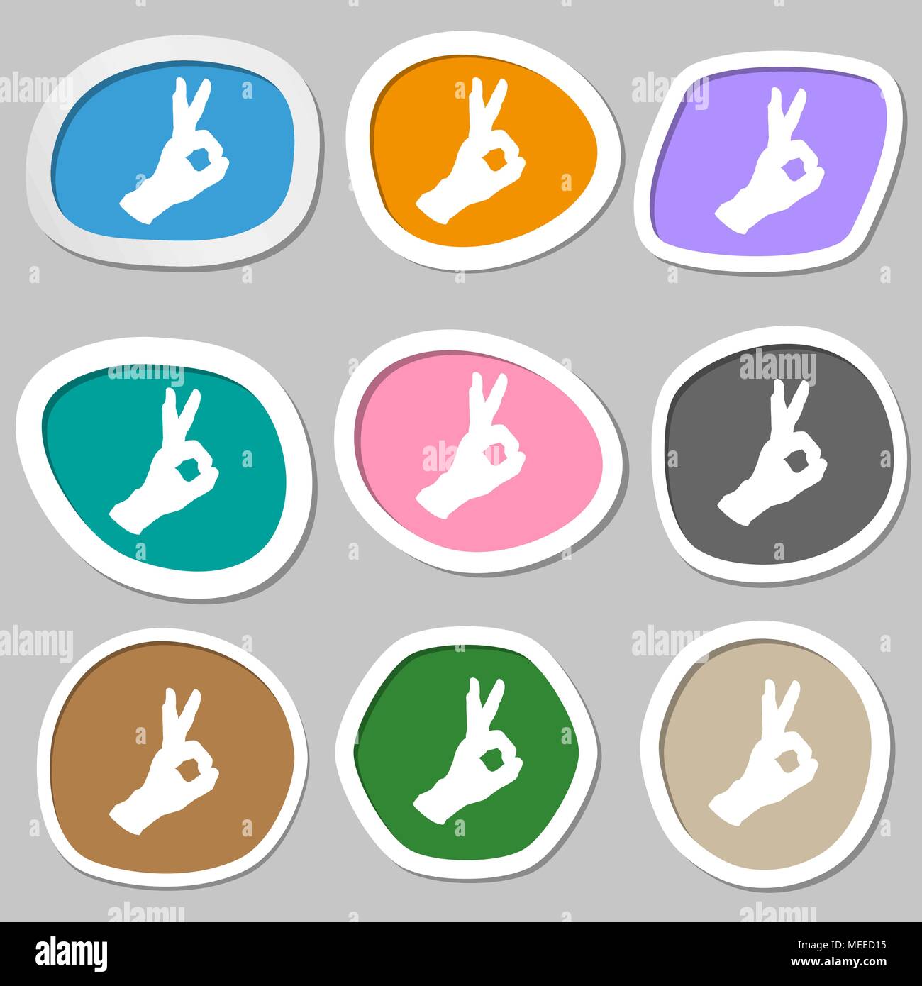 Gesture ok symbols. Multicolored paper stickers. Vector illustration ...