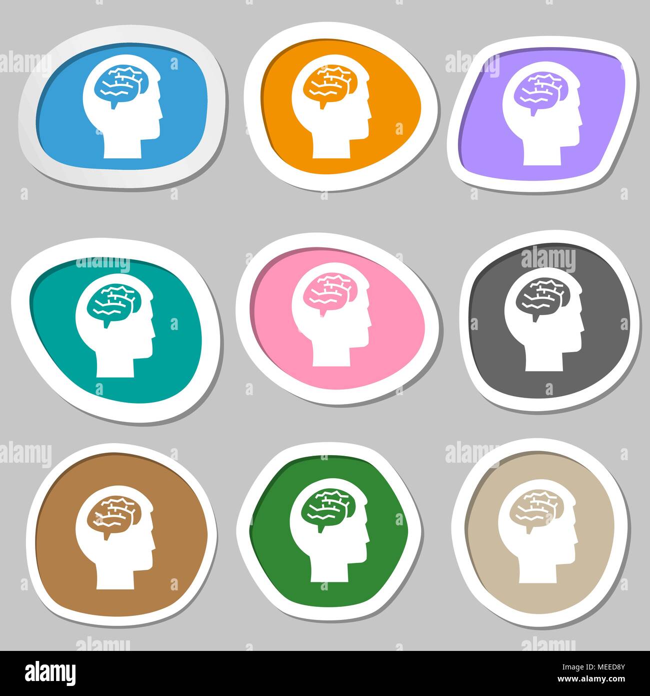 Brain symbols. Multicolored paper stickers. Vector illustration Stock ...