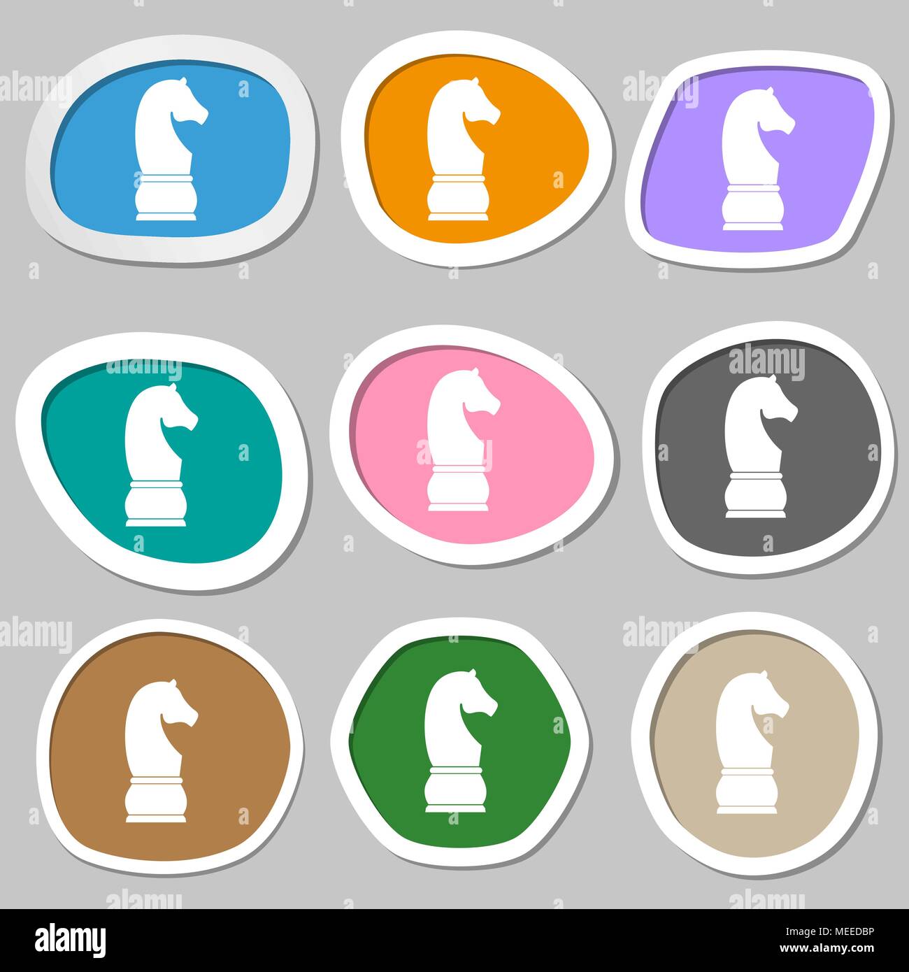 Chess knight icon symbols. Multicolored paper stickers. Vector ...