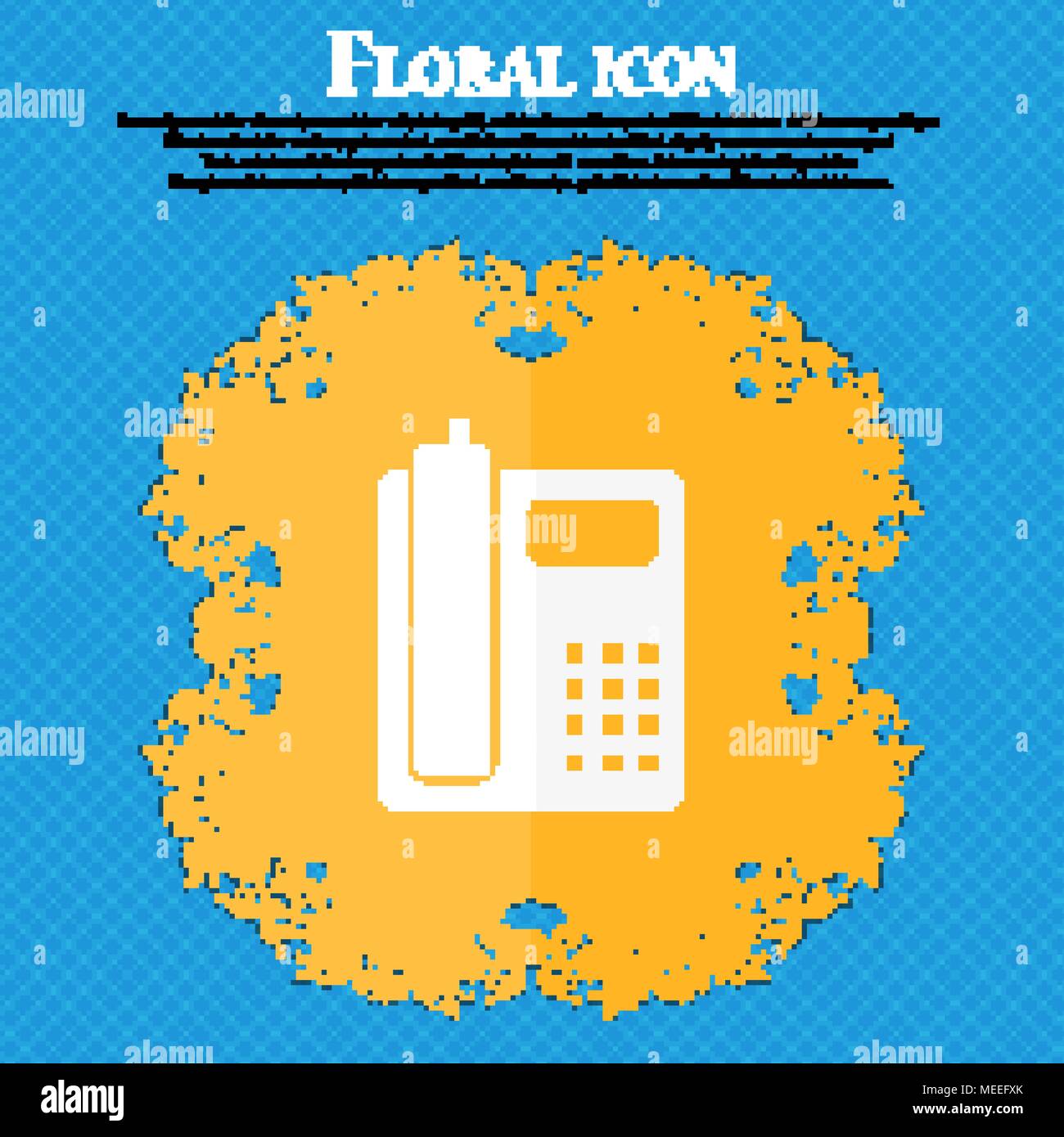 home phone icon. Floral flat design on a blue abstract background with ...