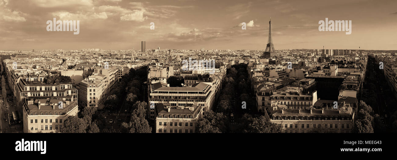 Paris rooftop view skyline and Eiffel Tower panorama in France Stock ...