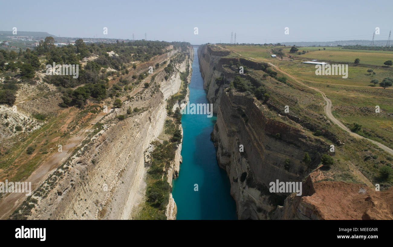Aerial view of famous Corinth Canal of Isthmus, Peloponnese Stock Photo ...