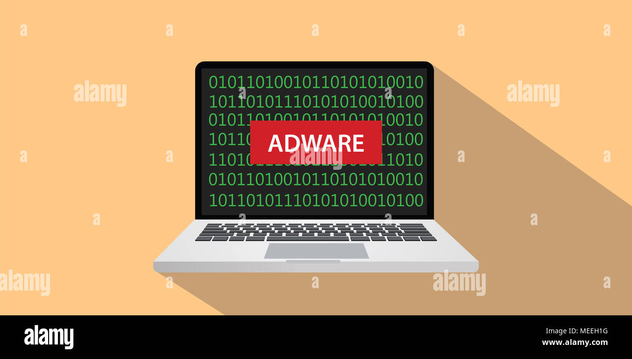 adware concept illustration with text on laptop screen with flat style ...
