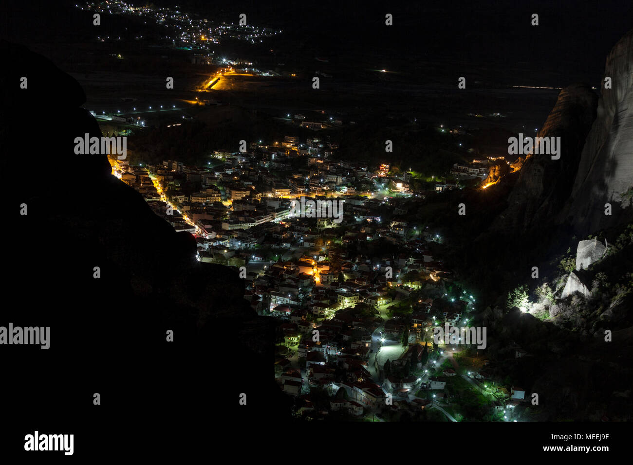 Night view of kalabaka,Greece Stock Photo - Alamy